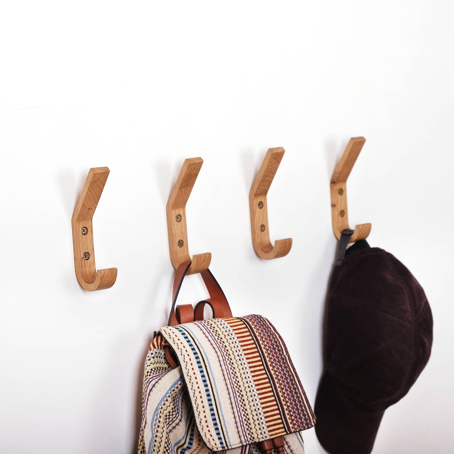 Scandinavian Wooden Wall Hook Set Modern Oak Coat Hooks for Hallway ...
