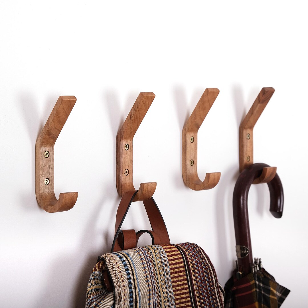 Scandinavian Wooden Wall Hook Set Modern Walnut Coat Hooks for Hallway ...