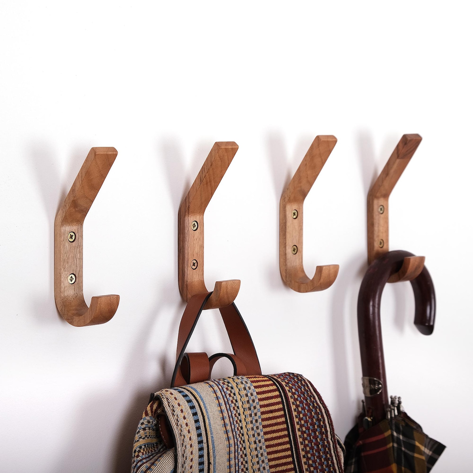 Scandinavian Wooden Wall Hook Set Modern Walnut Coat Hooks for Hallway ...