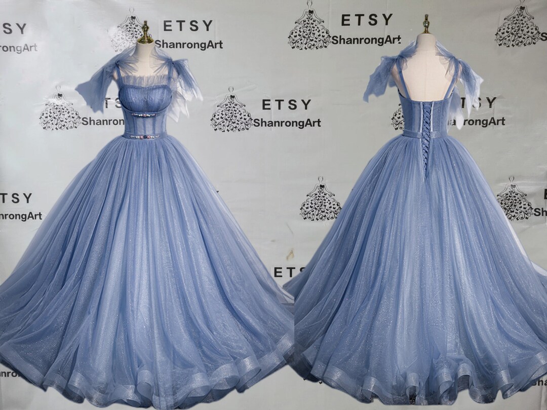 Blue Shiny Tulle Princess Fluffy Fairy Dresses With Crystal Sweet 16 ...