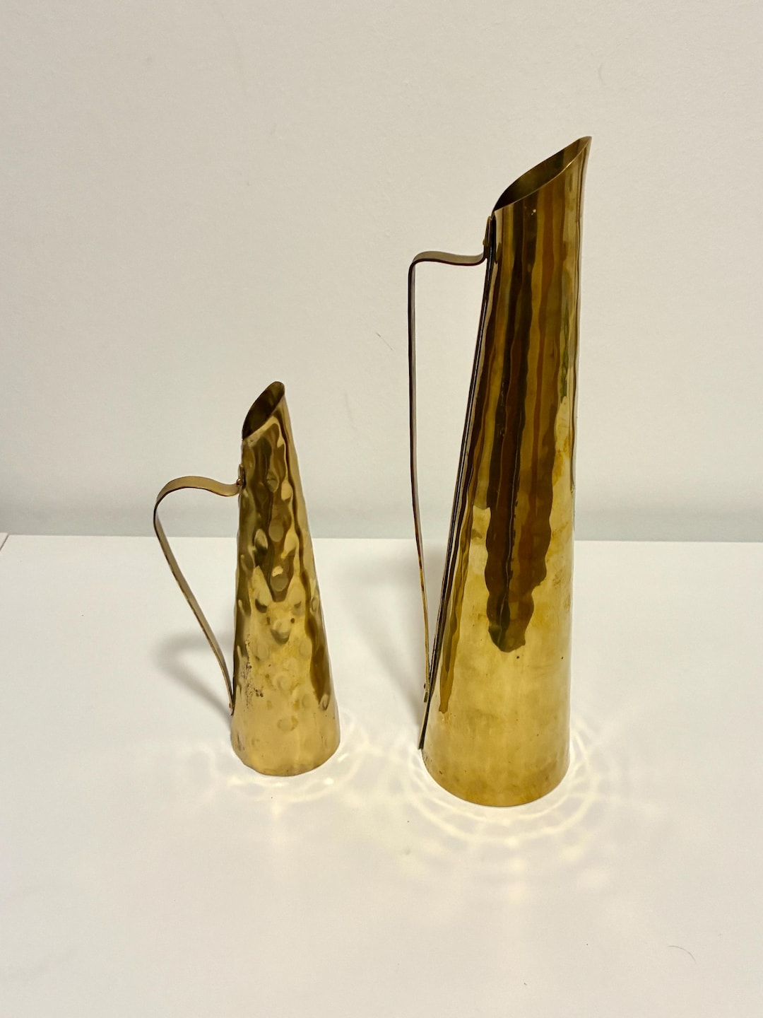 Vintage Brass Jug Set – Hammered Design, 1950s/60s Vase Retro Mid ...
