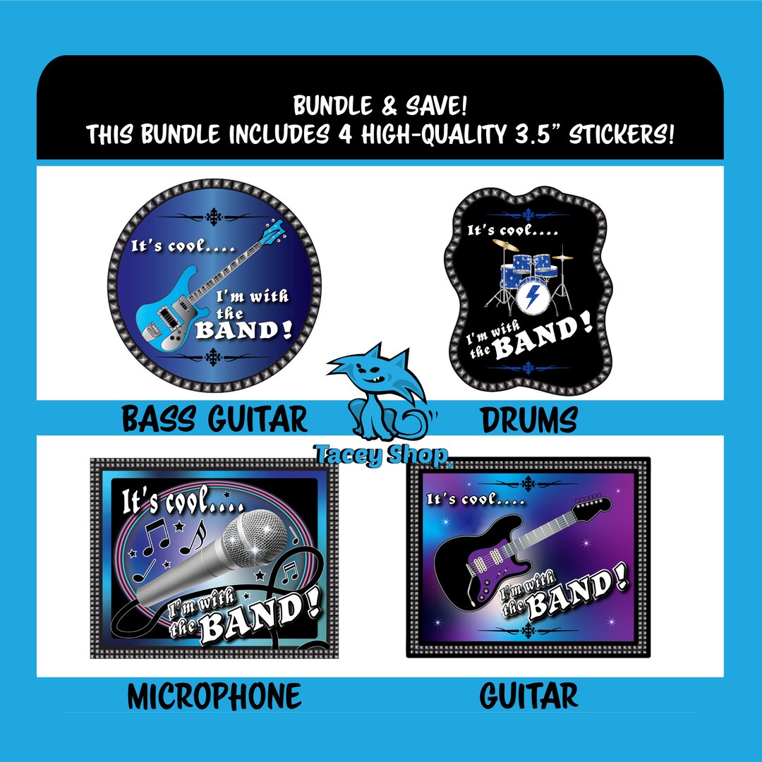 It's Cool I'm With the Band, Vinyl Stickers Set of 4, Bundle Pack ...
