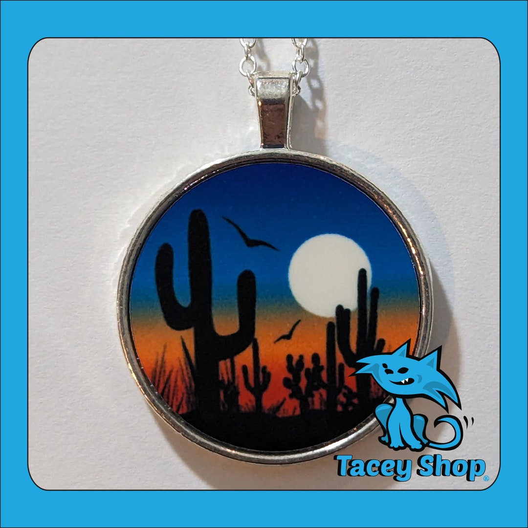 Desert Pendant Charm Necklace Desert Dream Cactus Sunset Sand Moon ...