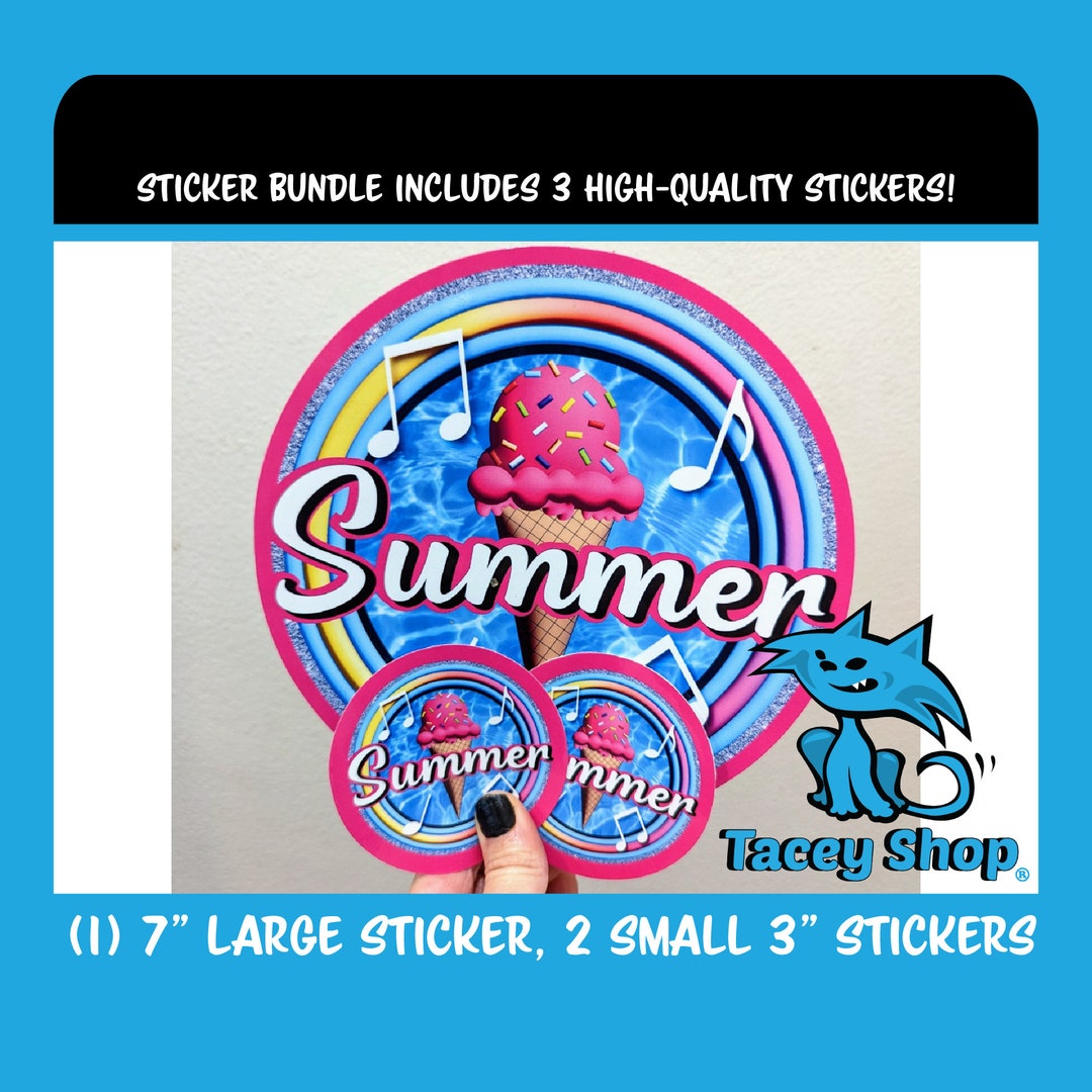 Stickers Summer Art Set 3-pack, Ice Cream Cone With Sprinkles, Music ...