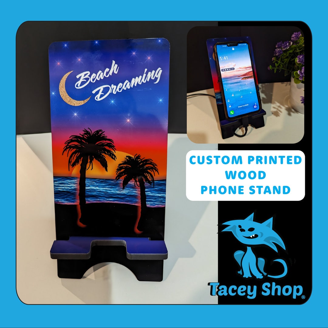 Beach Sunset Phone Stand: Ocean Inspired Wood Phone Holder for Beach ...