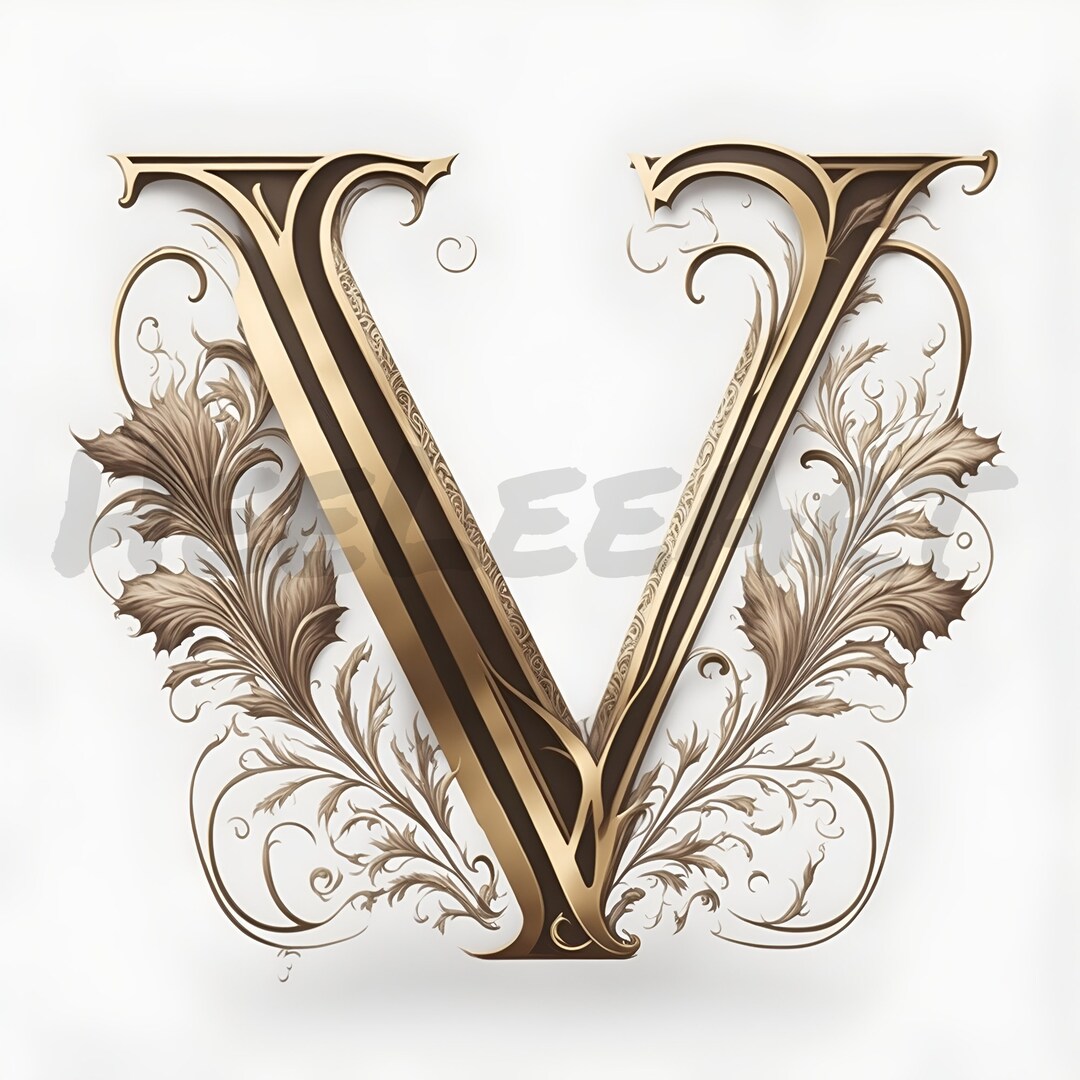 Letter V Golden Crown Alphabet Monogram Initials on White Background ...