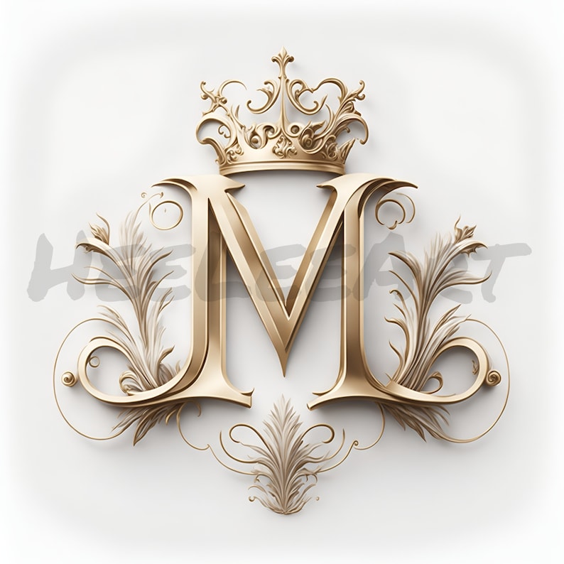 Letter M Golden Crown Alphabet Monogram Initials on White Background ...