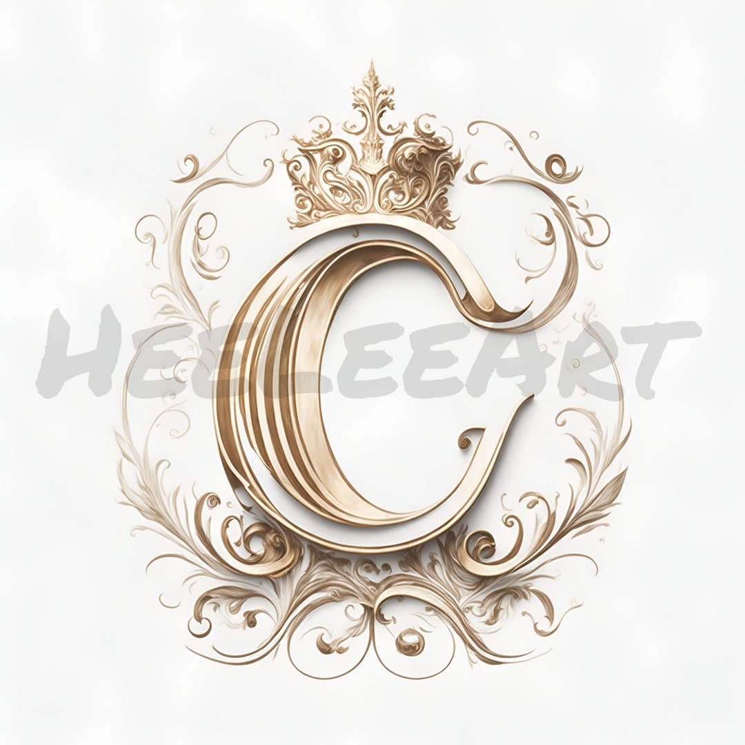 Letter C Golden Crown Alphabet Monogram Initials on White Background ...