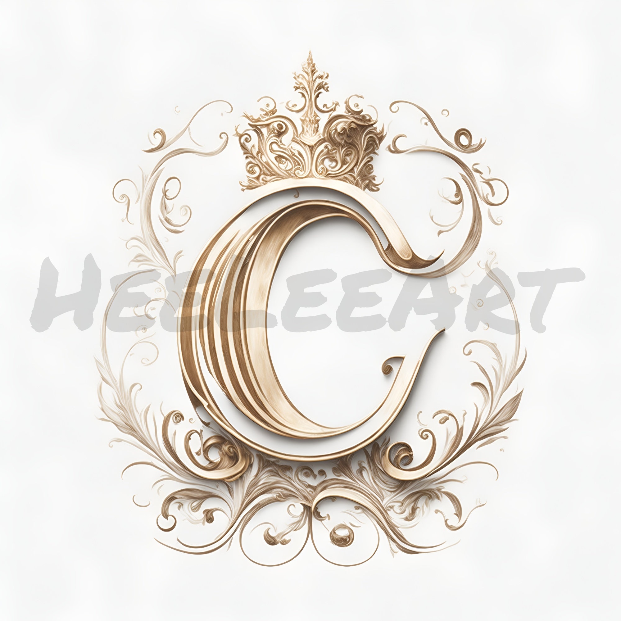 Letter C Golden Crown Alphabet Monogram Initials on White Background ...