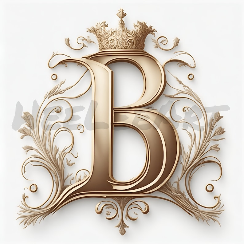Letter B Golden Crown Alphabet Monogram Initials on White Background ...