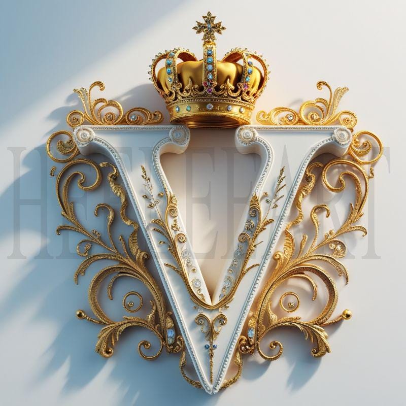 Golden Letter V Monogram With Crown – Luxury Digital Download, Royal ...