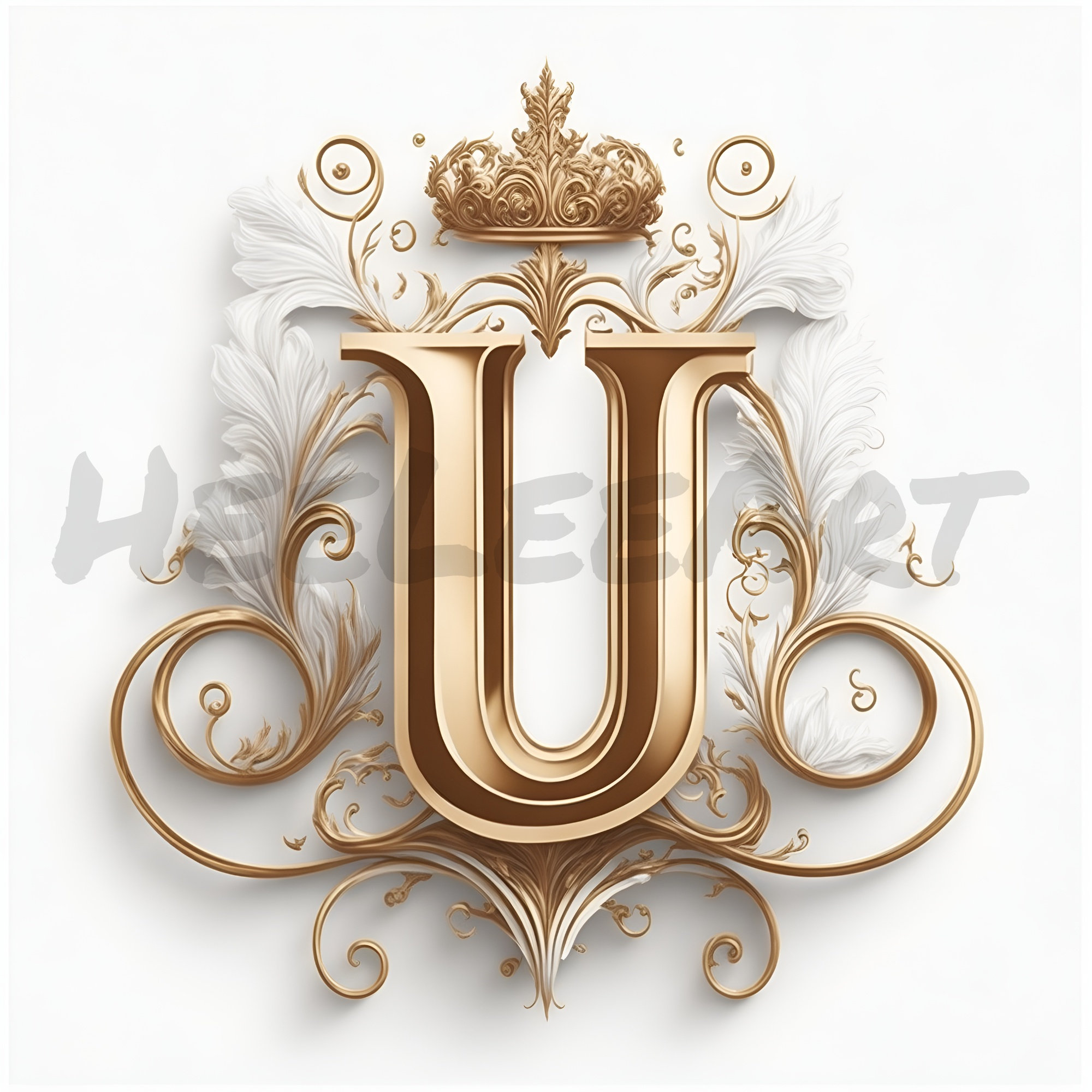 Letter U Golden Crown Alphabet Monogram Initials on White Background ...