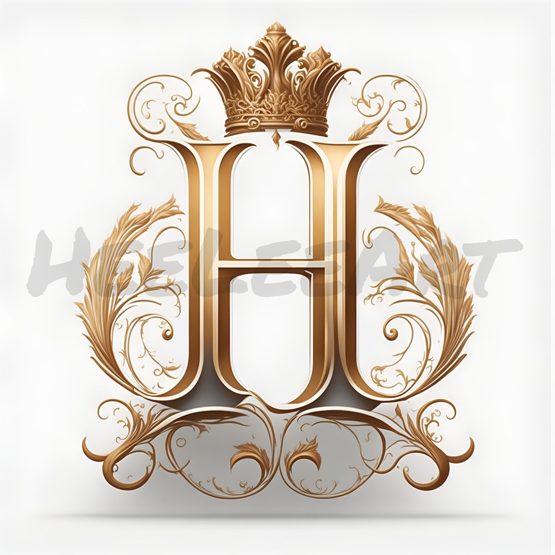 Letter H Golden Crown Alphabet Monogram Initials on White Background ...