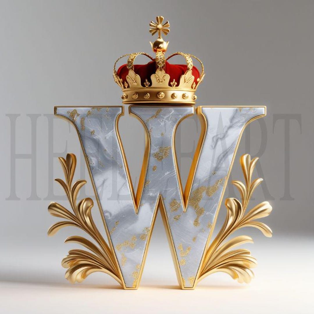 Digital Download Monogram W Letter With Crown, Royal Alphabet Initial ...