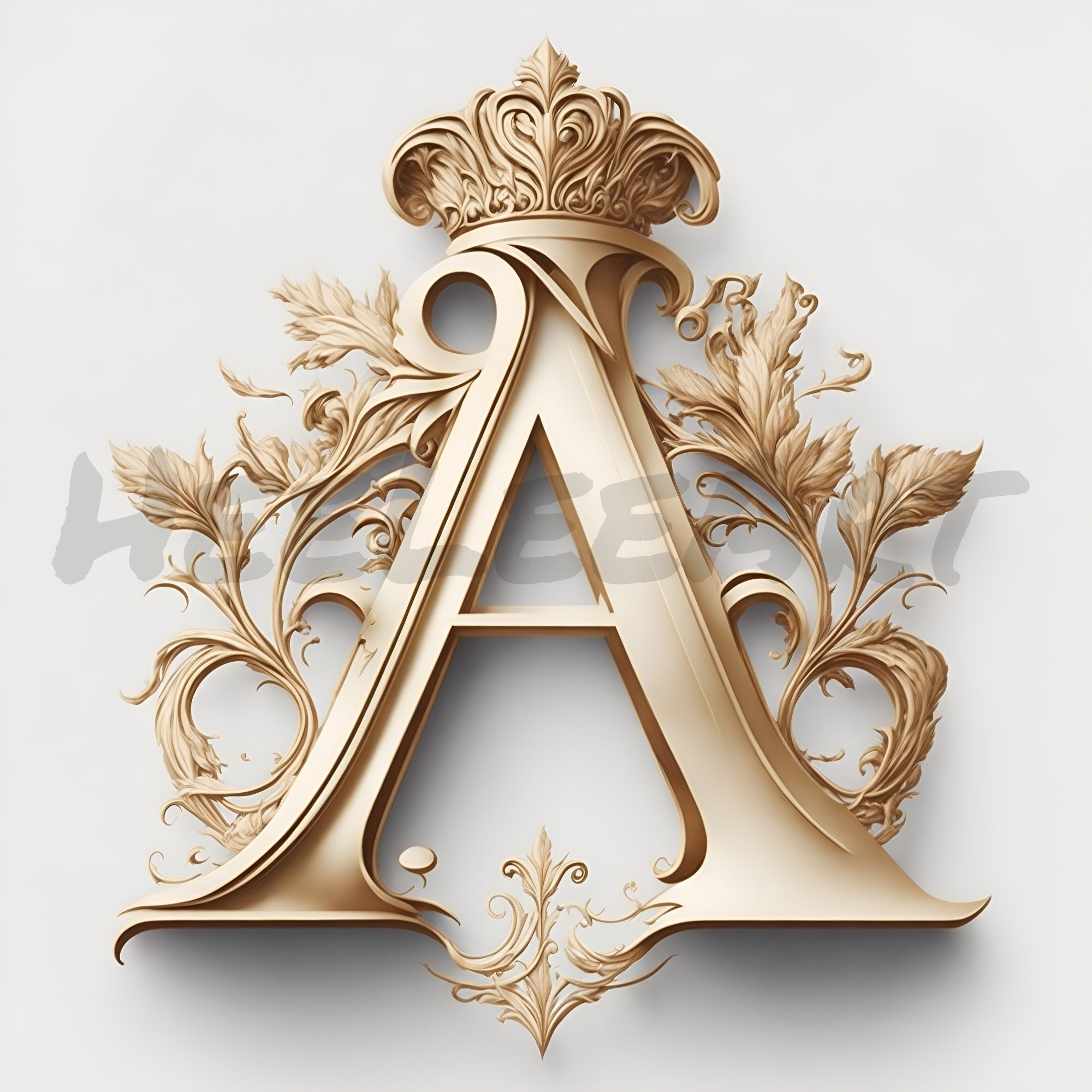 Letter A Golden Crown Alphabet Monogram Initials on White Background ...