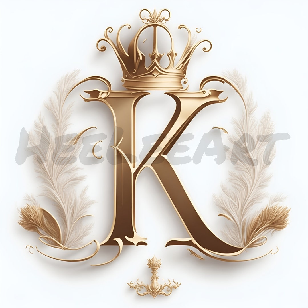 Letter K Golden Crown Alphabet Monogram Initials on White Background ...