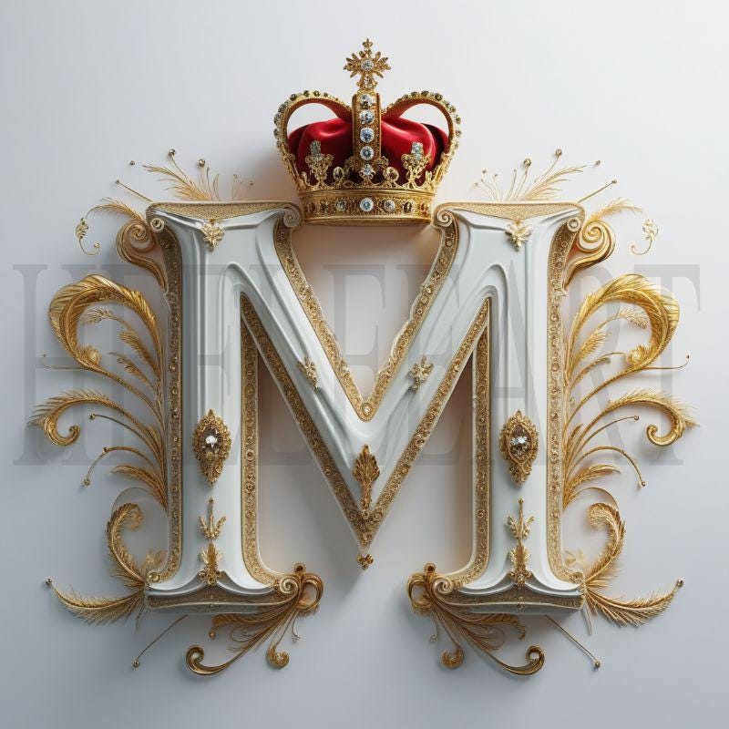 Golden Letter M Monogram With Crown – Luxury Digital Download, Royal ...