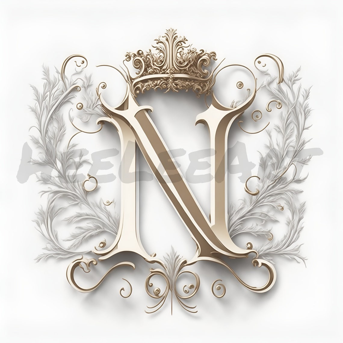 Letter N Golden Crown Alphabet Monogram Initials on White Background ...