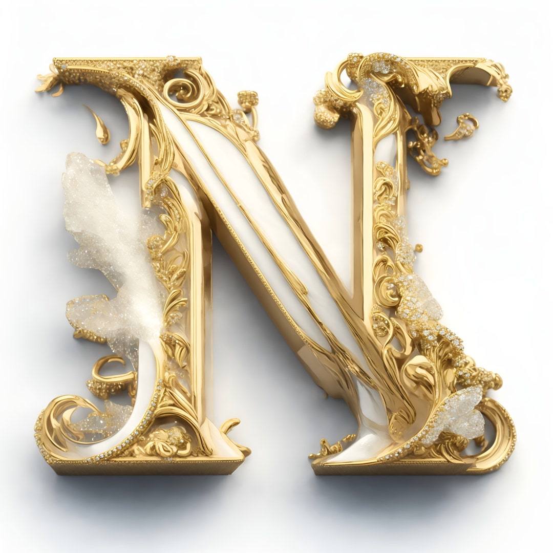 Letter N Platinum Golden Alphabet Monogram Initials on White Background ...