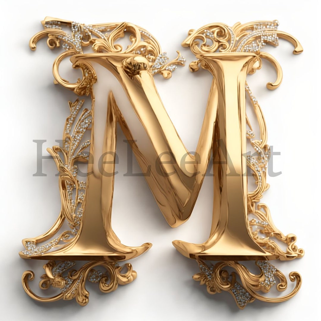 Letter M Platinum Golden Alphabet Monogram Initials on White Background ...