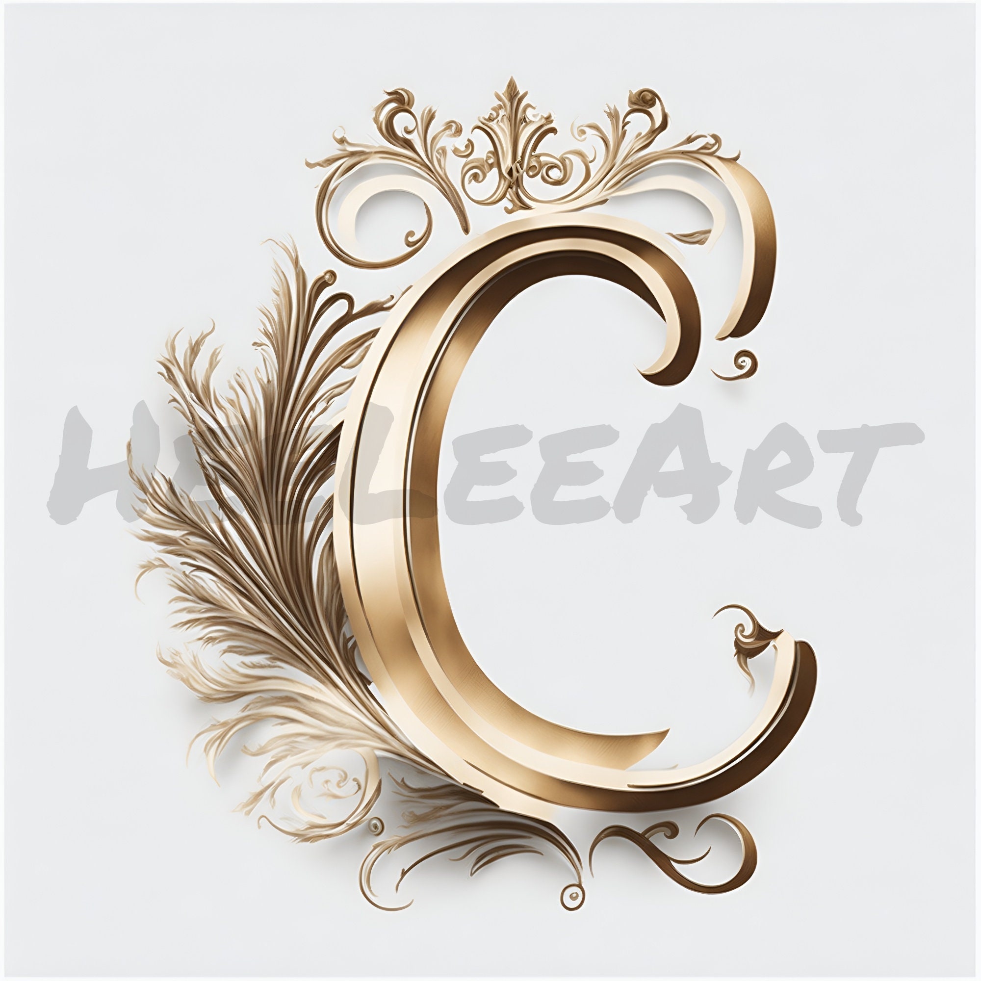 Letter C Golden Crown Alphabet Monogram Initials on White Background Digital Download, Ready to ...