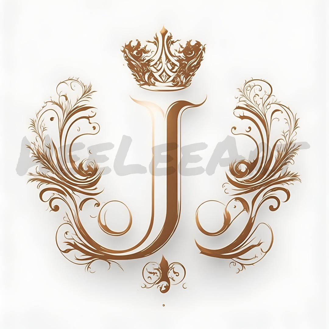 Letter J Golden Crown Alphabet Monogram Initials on White Background Digital Download, Ready to ...