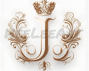 Letter J Golden Crown Alphabet Monogram Initials on White Background ...