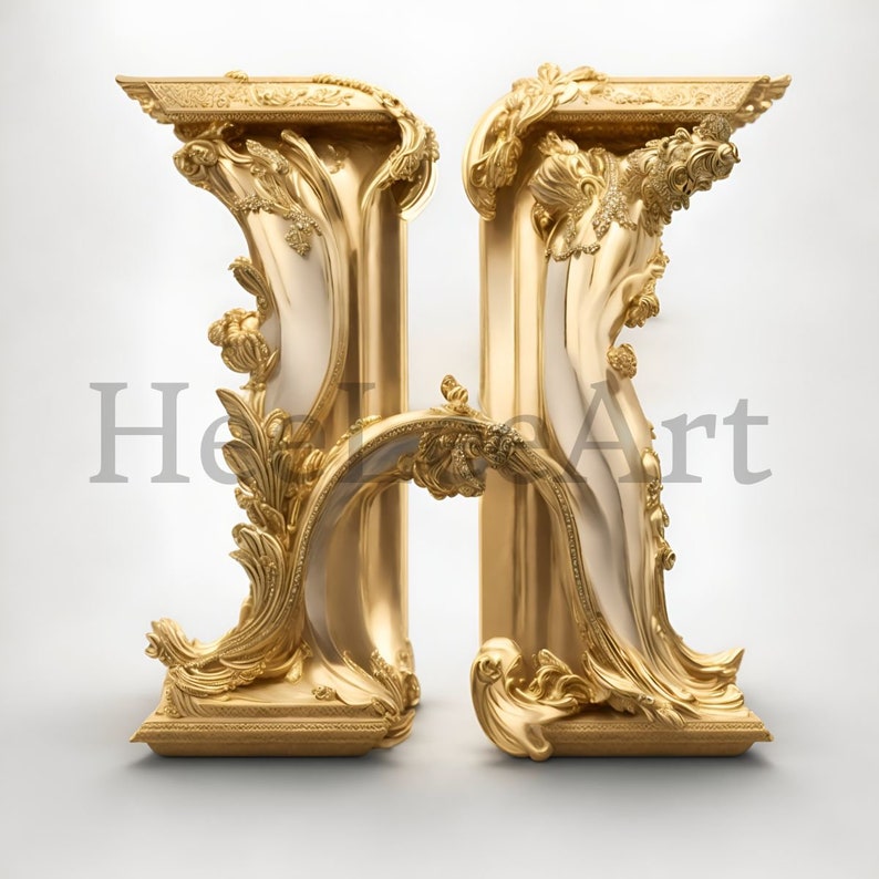 Letter H Platinum Golden Alphabet Monogram Initials on White Background ...