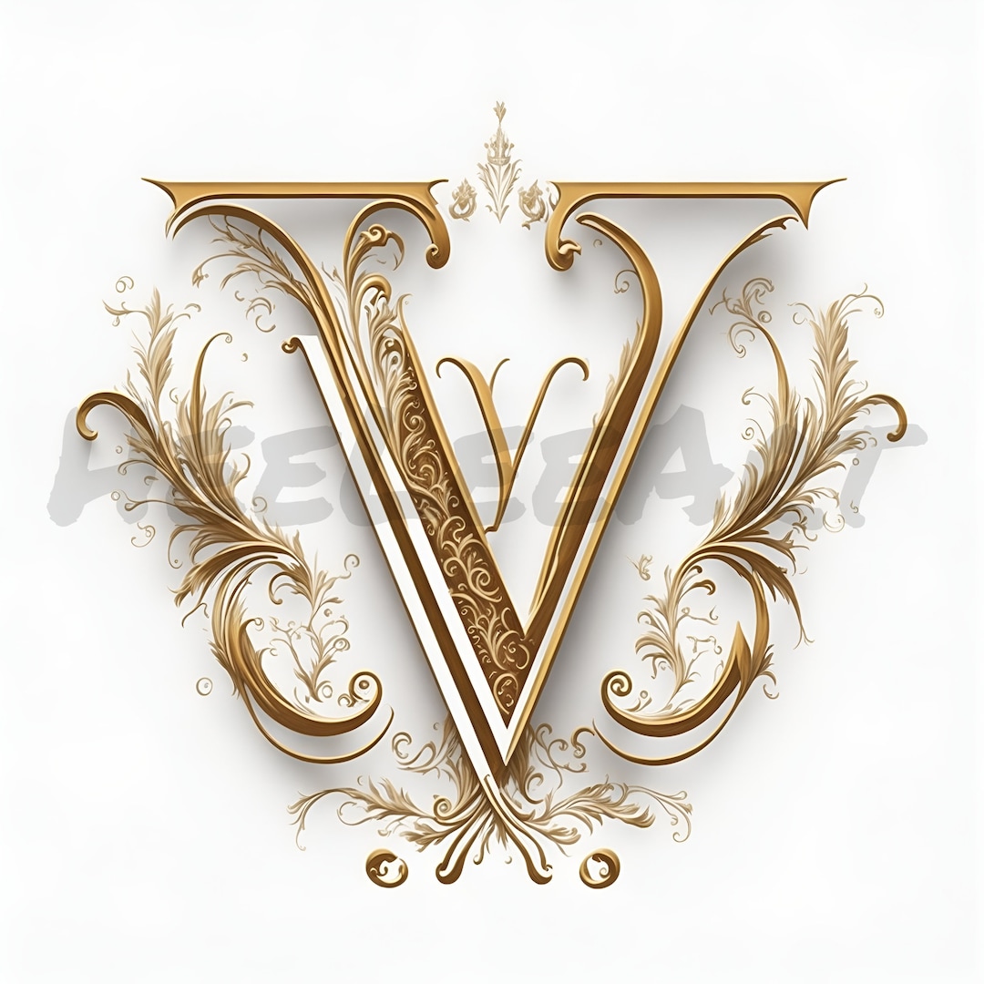 Letter V Golden Crown Alphabet Monogram Initials on White Background ...