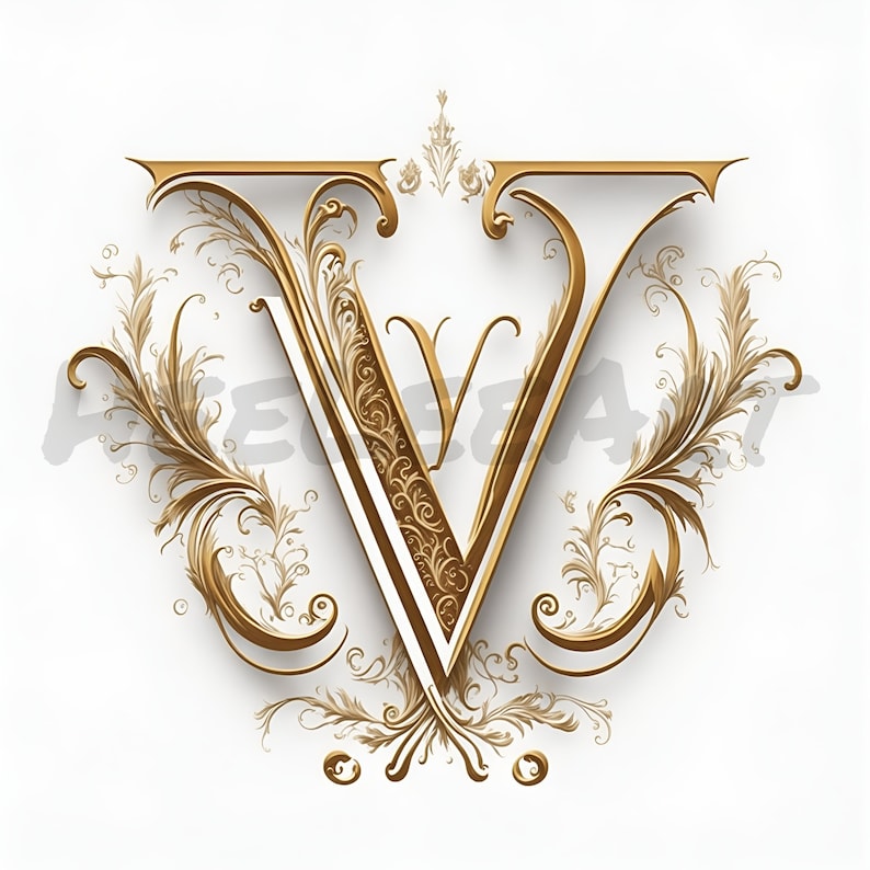 Letter V Golden Crown Alphabet Monogram Initials on White Background ...