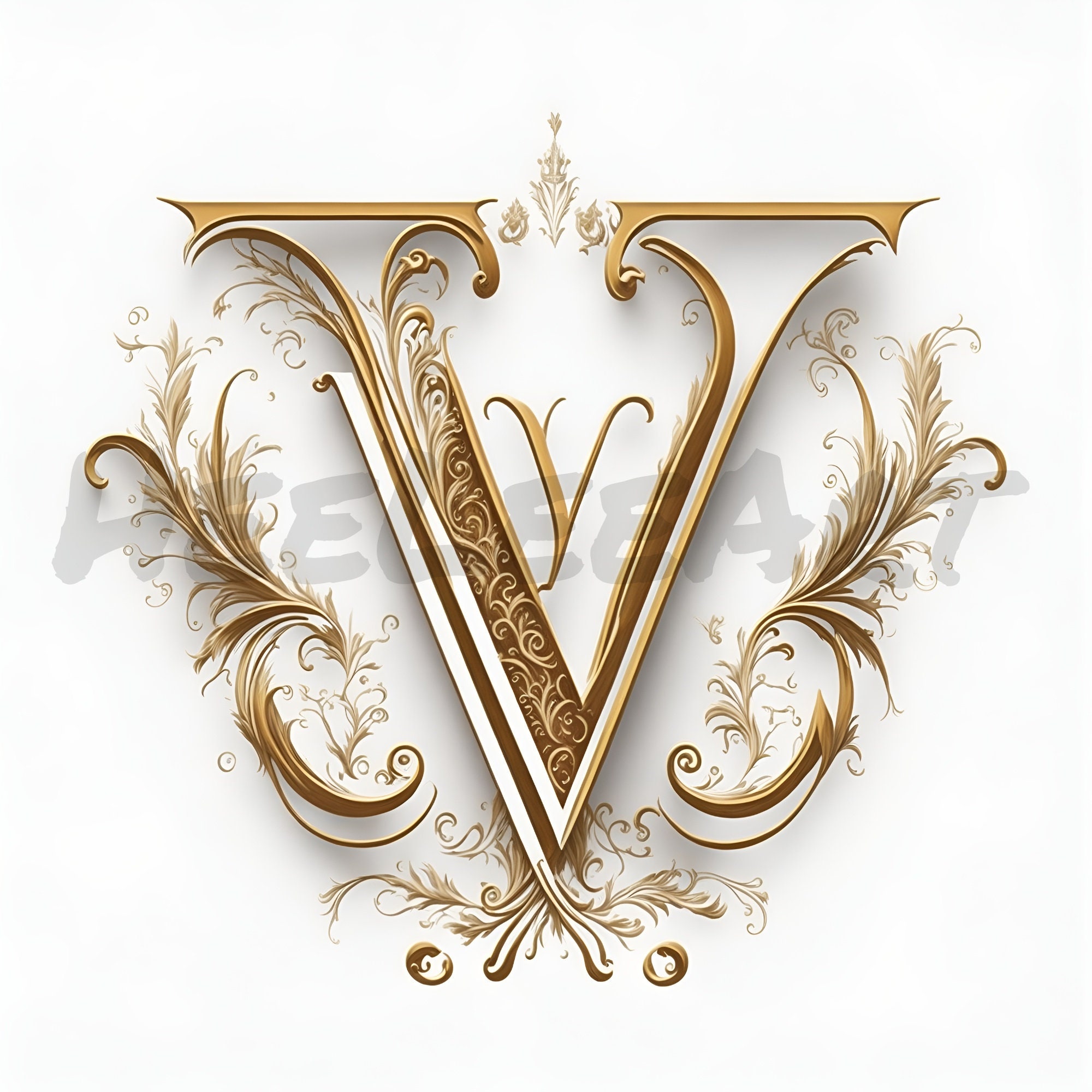 Letter V Golden Crown Alphabet Monogram Initials on White Background ...