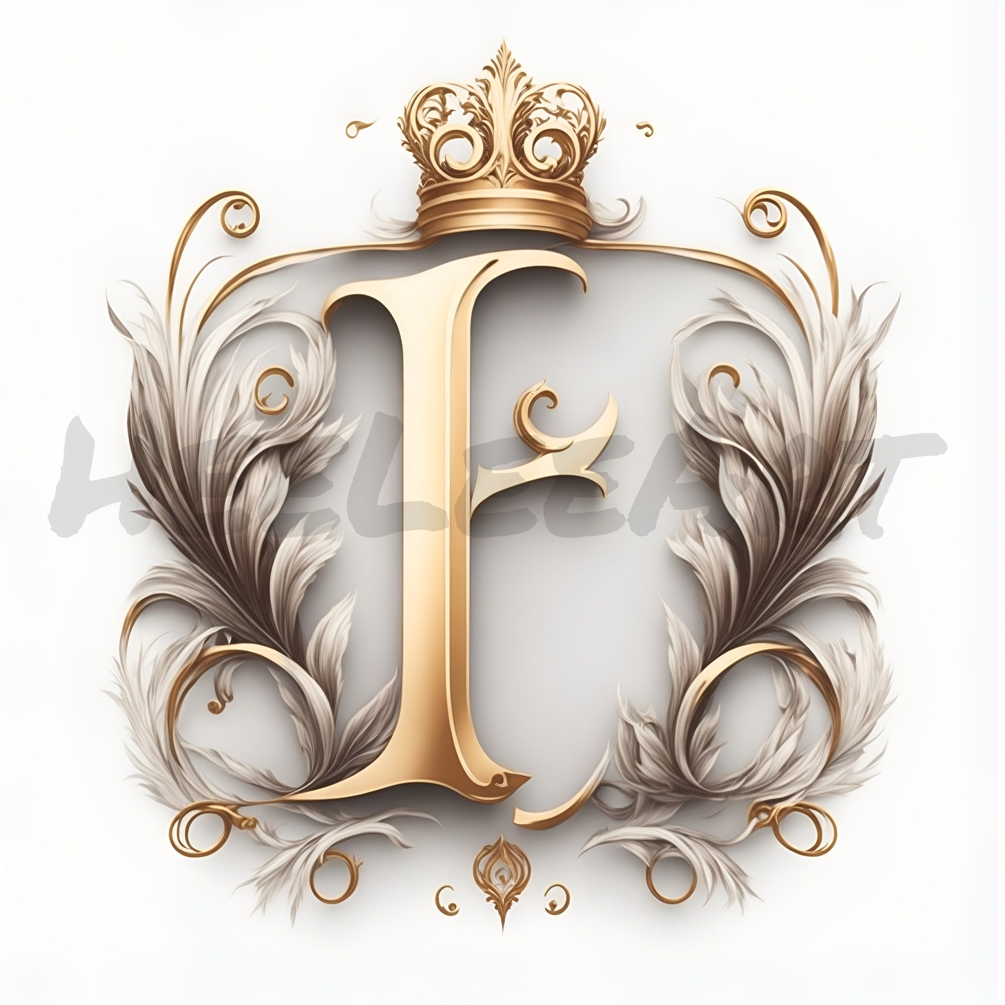 Letter F Golden Crown Alphabet Monogram Initials on White Background ...