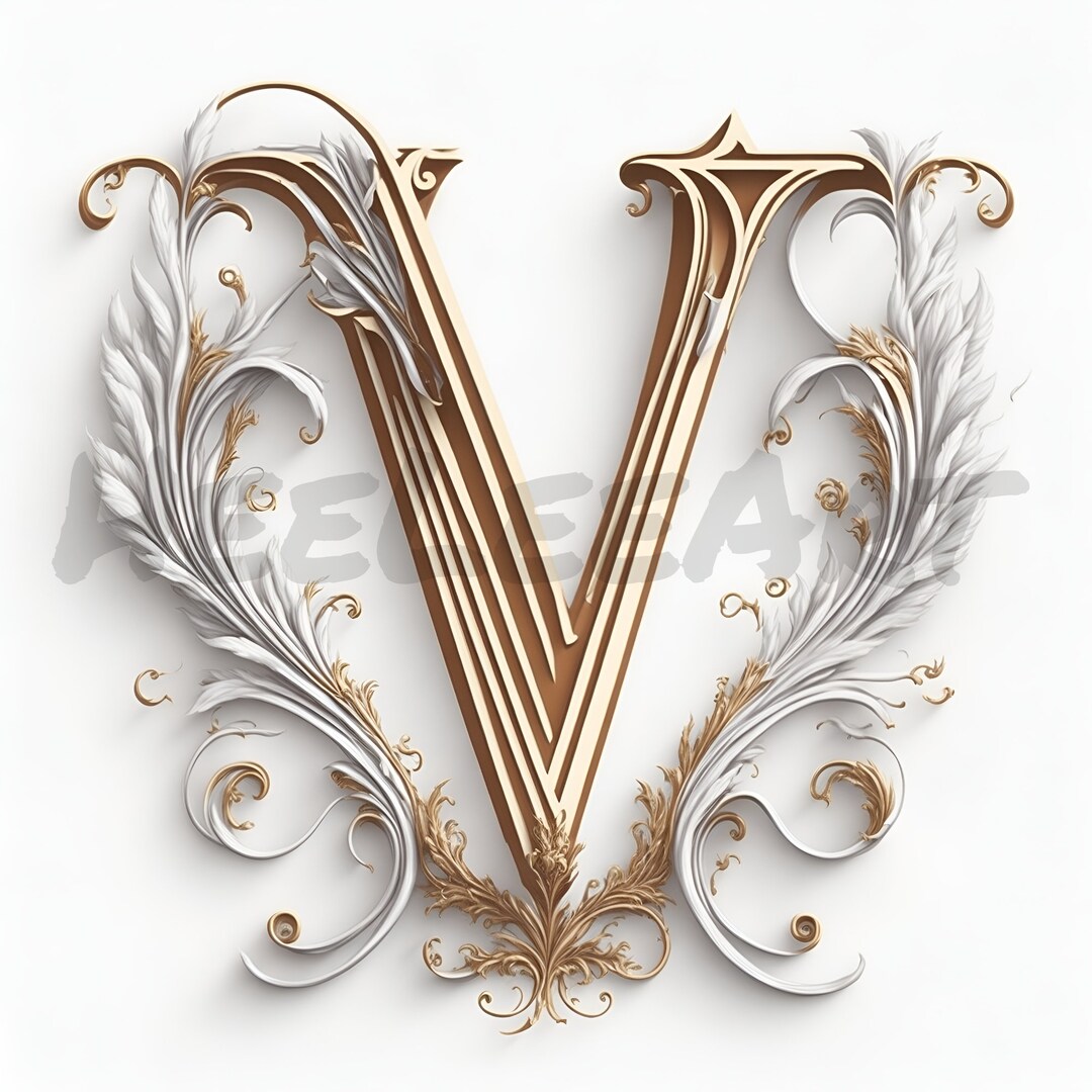 Letter V Golden Crown Alphabet Monogram Initials on White Background ...