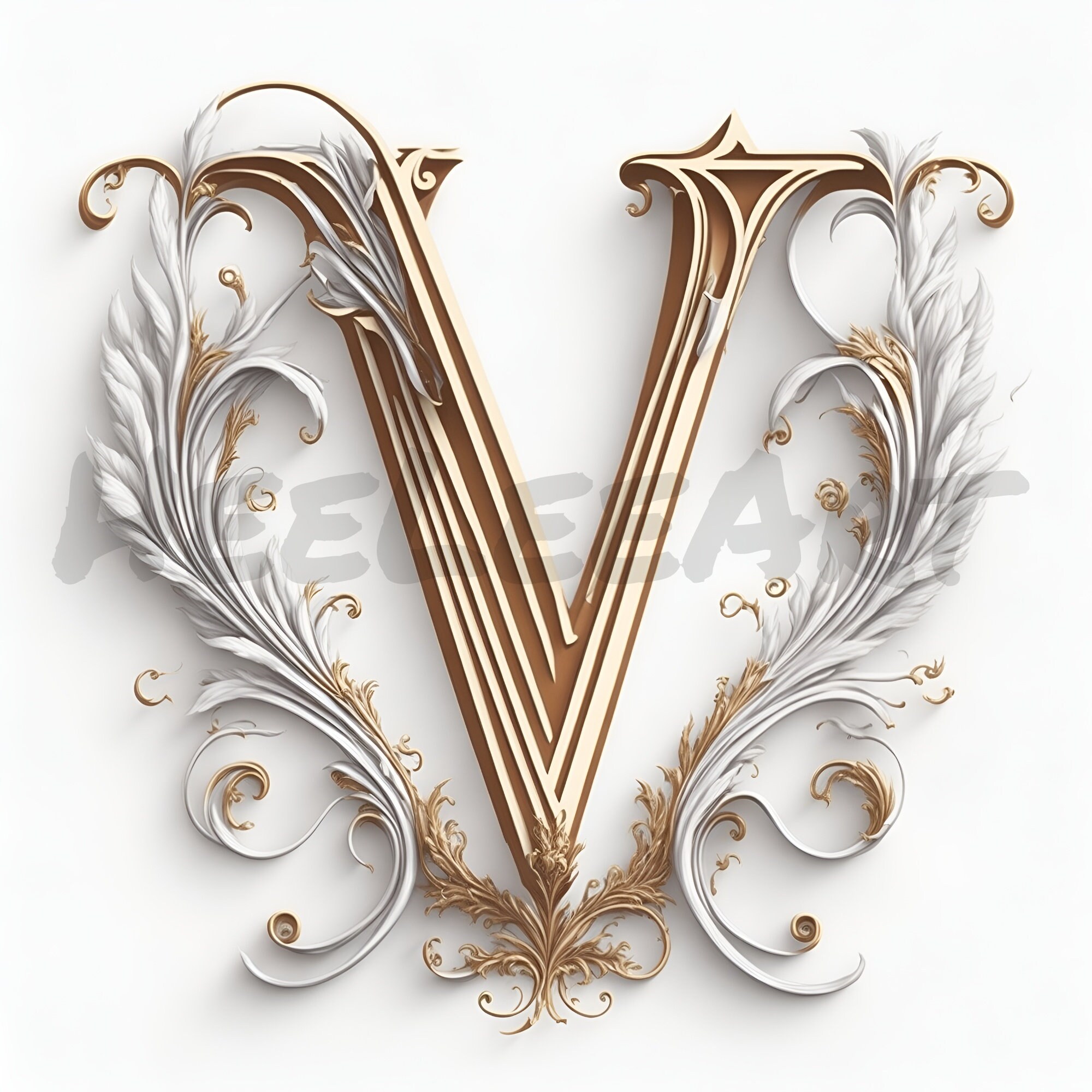 Letter V Golden Crown Alphabet Monogram Initials on White Background ...