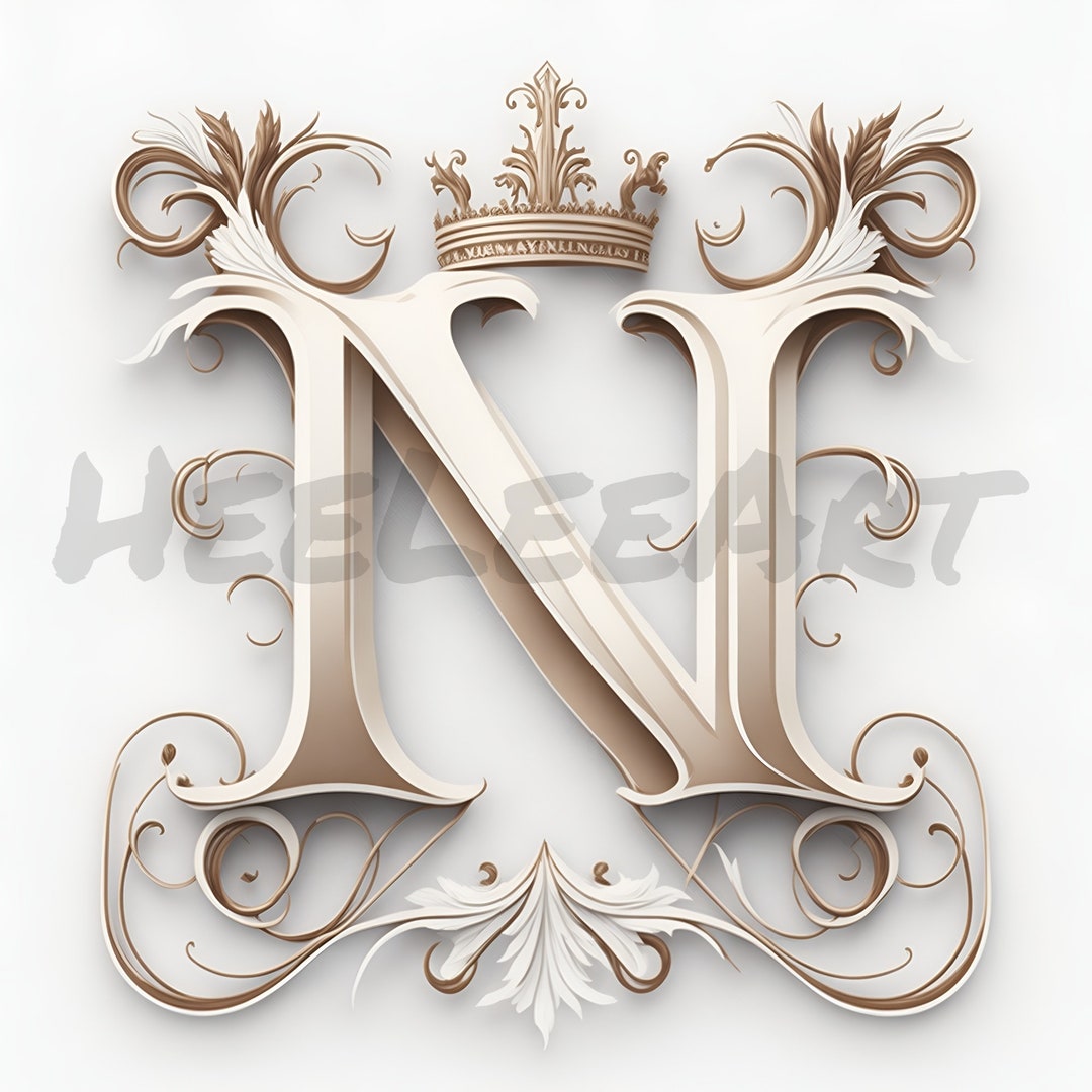 Letter N Golden Crown Alphabet Monogram Initials on White Background ...