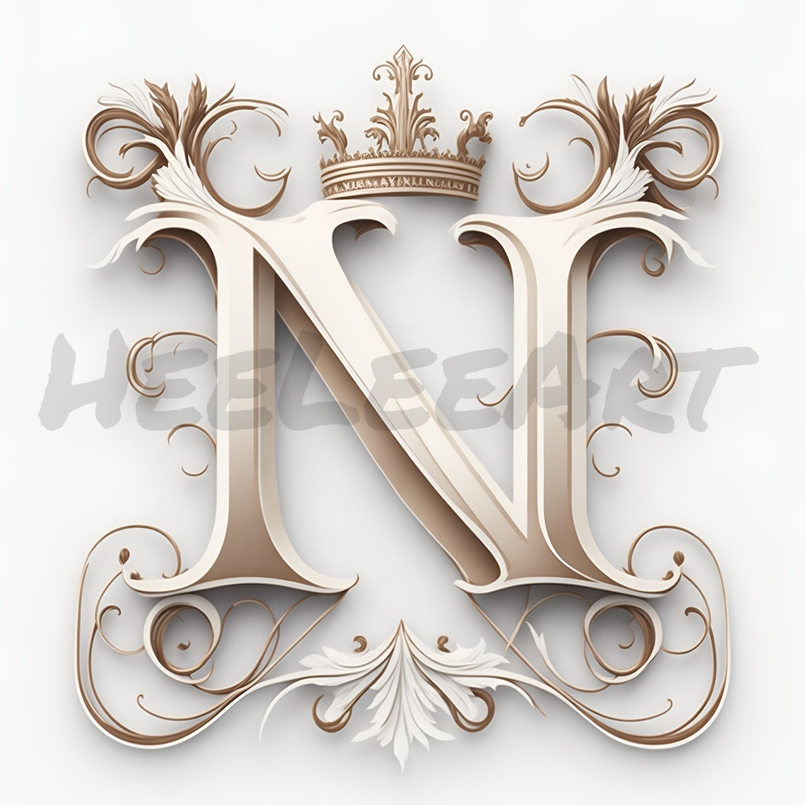 Letter N Golden Crown Alphabet Monogram Initials on White Background ...