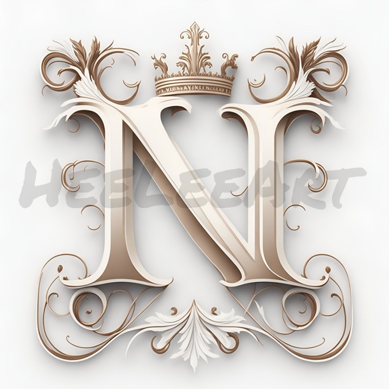 Letter N Golden Crown Alphabet Monogram Initials on White Background ...