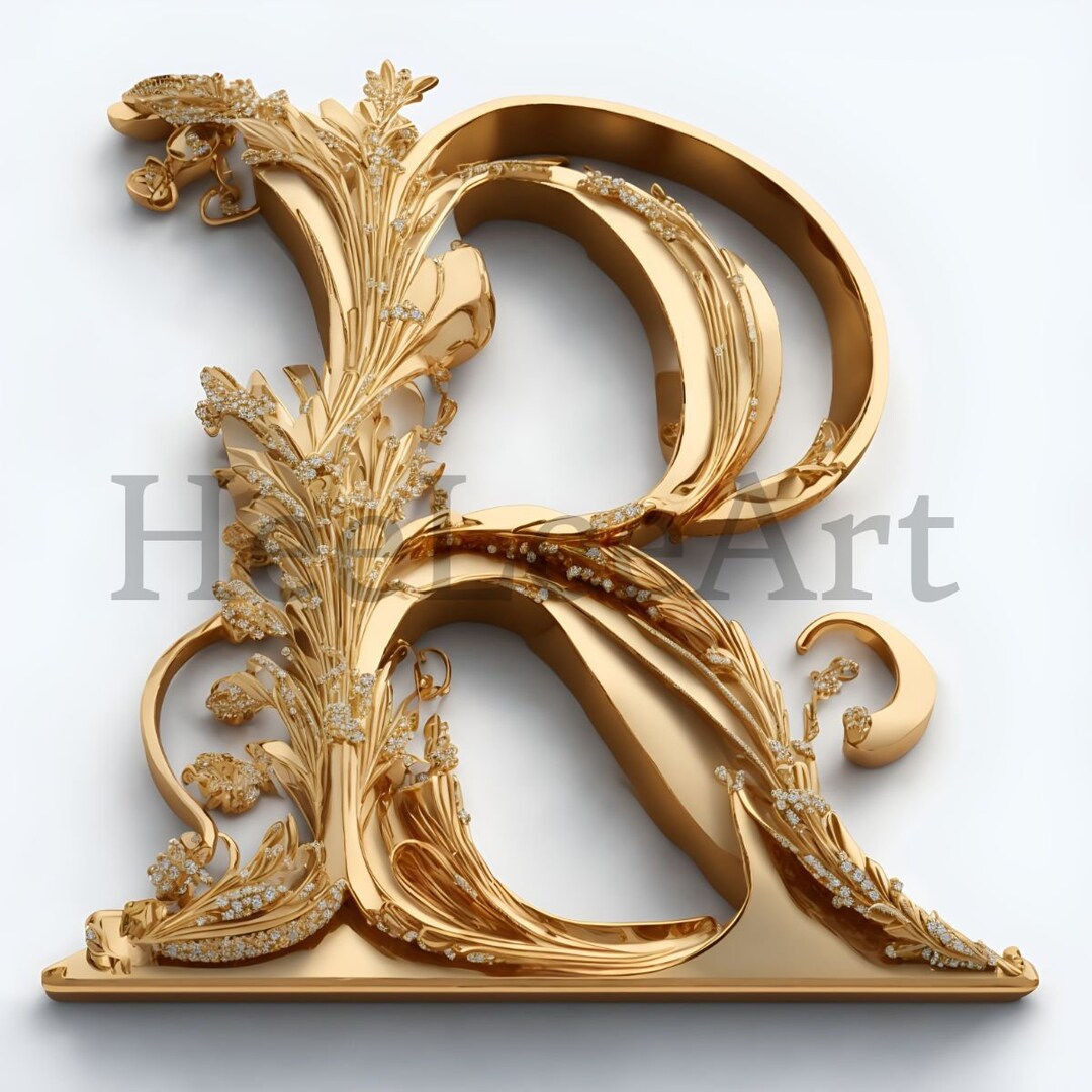 Letter R Platinum Golden Alphabet Monogram Initials on White Background ...