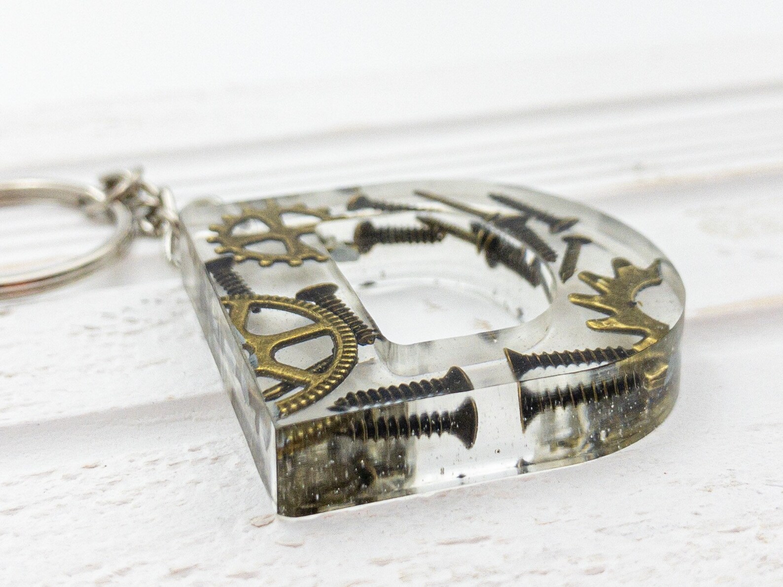 Customizable Steampunk Gears and Screws Resin Initial Keychain | Etsy