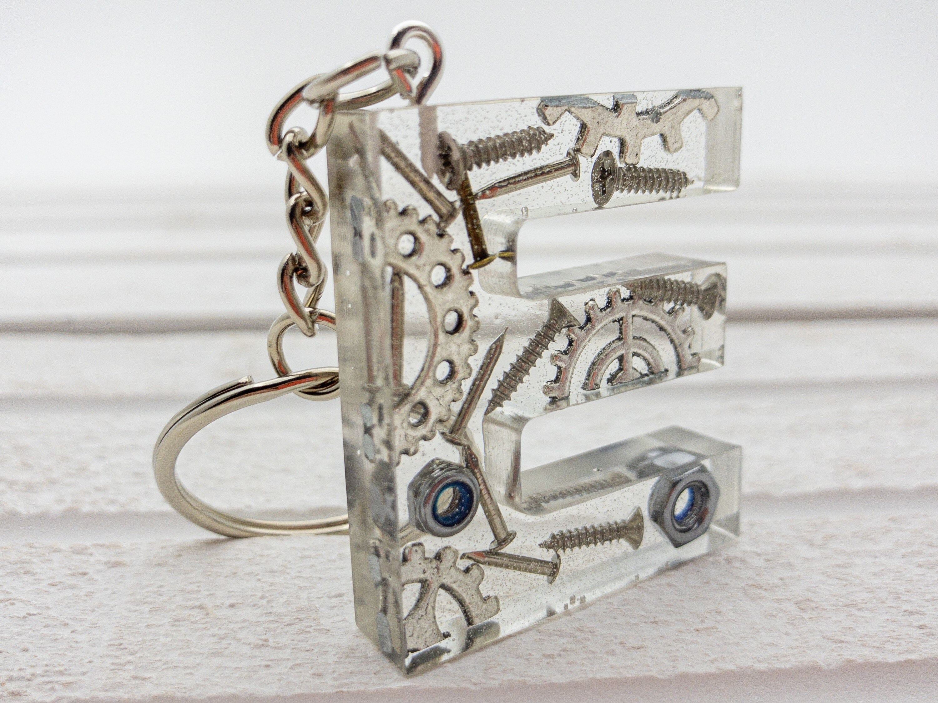 Customizable Steampunk Gears and Screws Resin Initial Keychain | Etsy