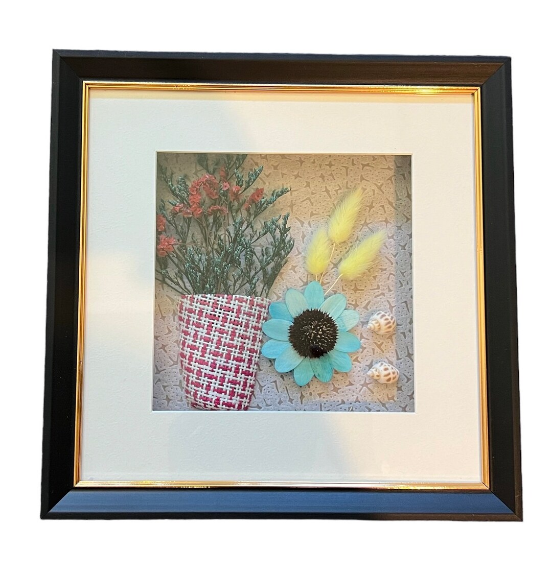 Square Framed Wall Art Decoration With Dried Flowers, 14 Inches or 11 ...