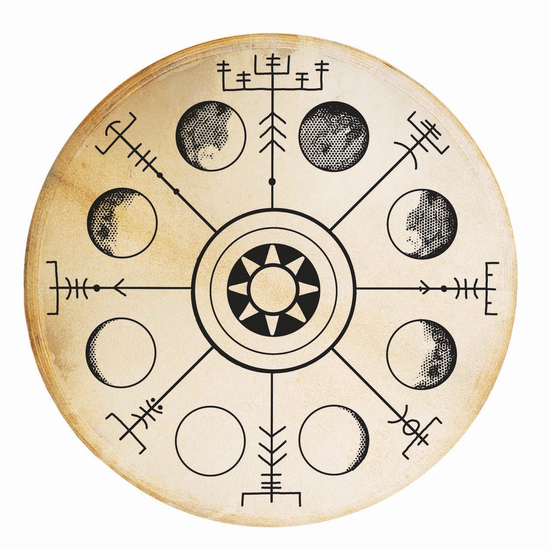 Terre Shaman Drum With Vegvísir Moon Phases Design – 16" or 20" Norse ...