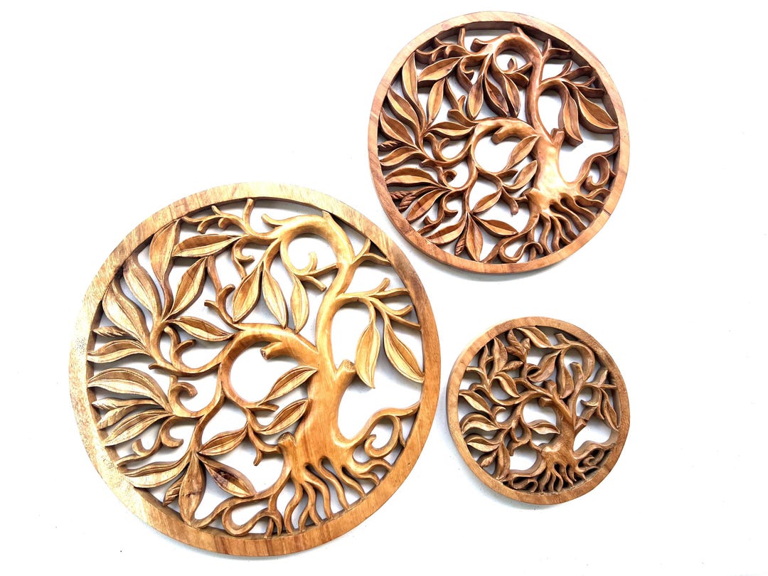 Wooden Leaf Wall Decor - Hand Carved Leaf Frame - Nature Inspired Round ...