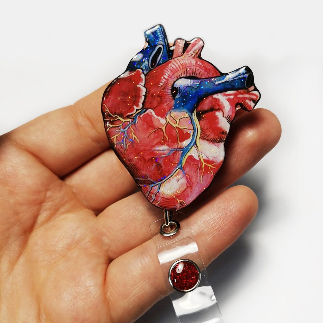 Badge Reel Anatomical Heart Red, Medical Badge Reel, Cardiologist Badge ...