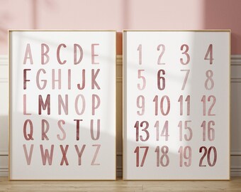 SET of 2 Blush Pink Alphabet & Numbers Nursery Wall Art Pink | Etsy