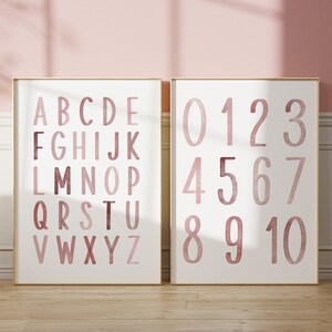 SET of 2 Blush Pink Alphabet & Numbers Nursery Wall Art Pink | Etsy