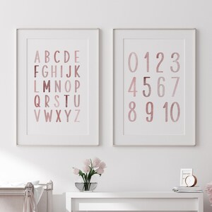 SET of 2 Blush Pink Alphabet & Numbers, Nursery Wall Art, Pink Alphabet ...