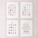 SET of 4 Educational Prints, Blush Pink Watercolor, Alphabet Numbers ...