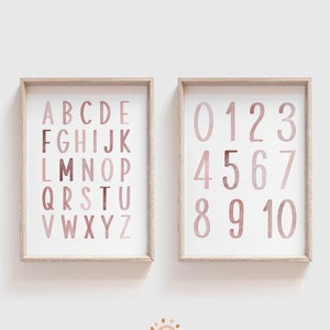 SET of 2 Blush Pink Alphabet & Numbers, Nursery Wall Art, Pink Alphabet ...