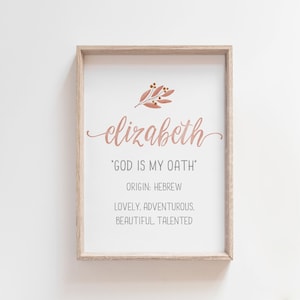 Elizabeth Name Meaning Print, Elizabeth Name Art, Baby Shower Gift ...
